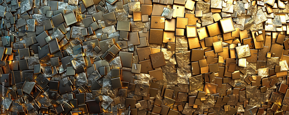 A mosaic pixel background with a mix of metallic colors like gold ...