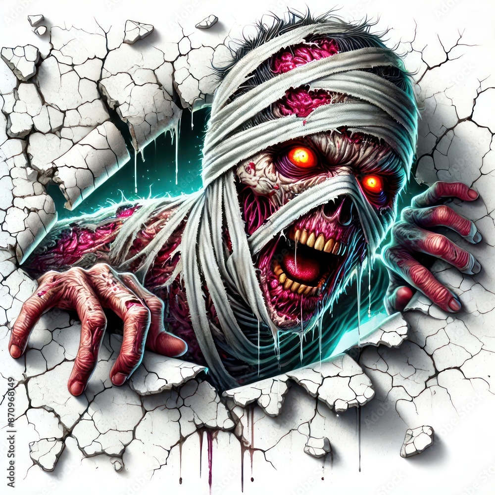 ภาพประกอบสต็อก 3D watercolor-style illustration of a mummy crawling out ...