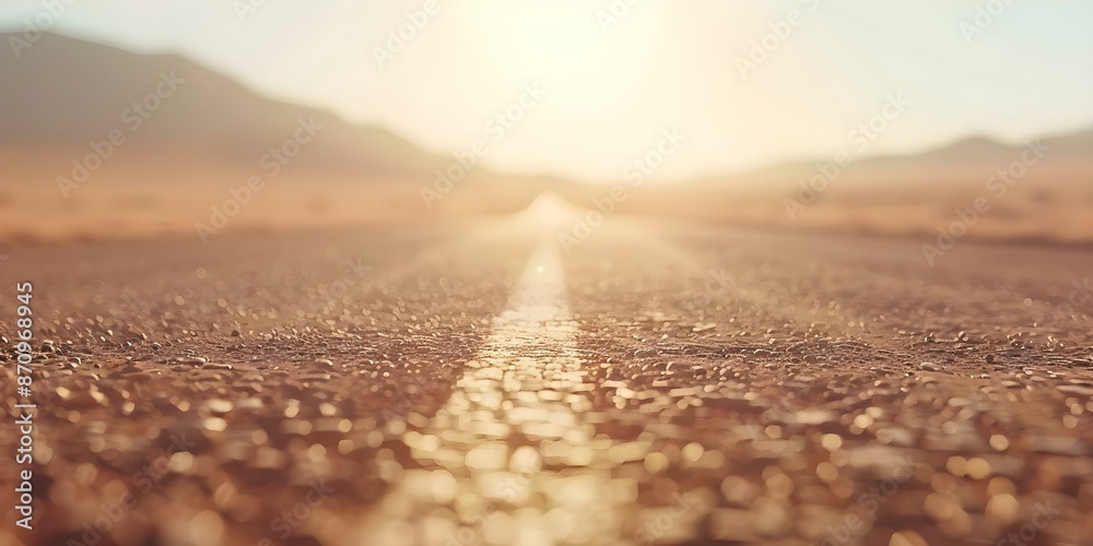 Blazing desert road scene with heat waves and mirage effect. Concept ...