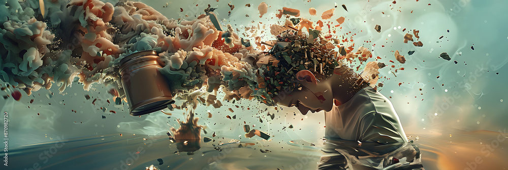 person's mind overflowing with intrusive thoughts, represented by a ...