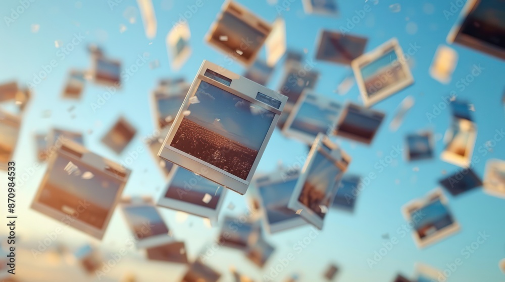 Floating Polaroids with Sunset and Falling Petals - Polaroid photos ...