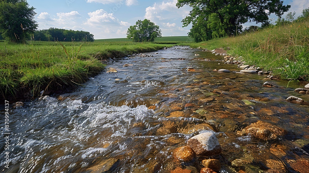 Realistic photo of water pollution in an agricultural area, with ...