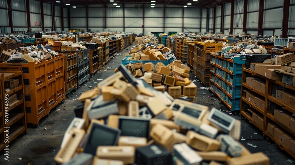 Realistic photo of e-waste collection drive, with volunteers sorting ...