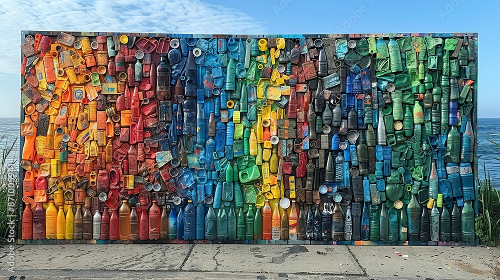Realistic Photo of Recycled Art: Show artwork made from recycled ...