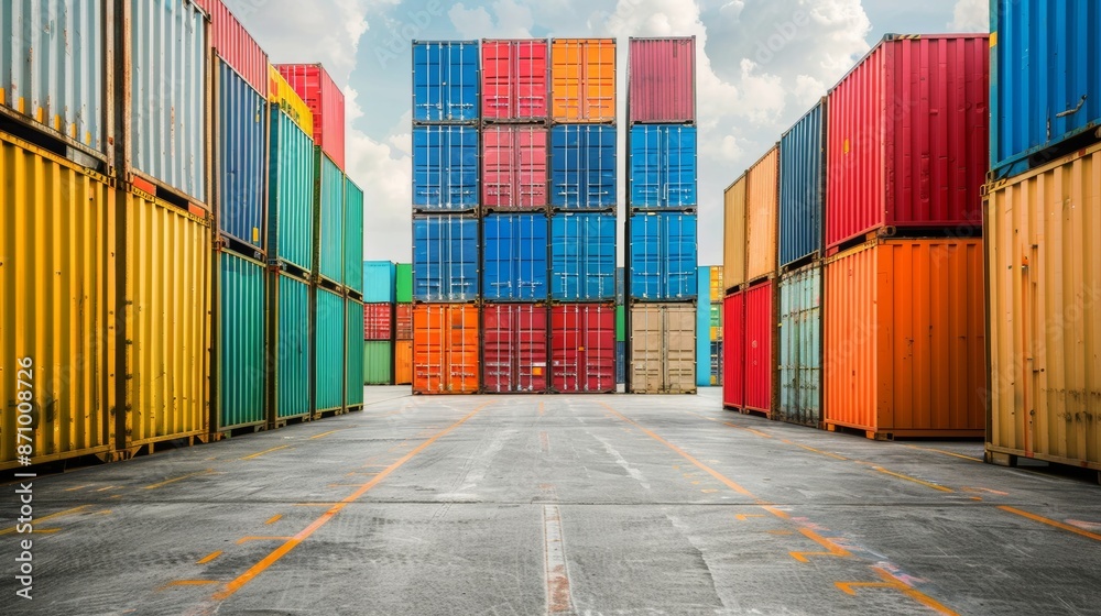 An expansive modern port storage facility showcasing towering stacks of ...