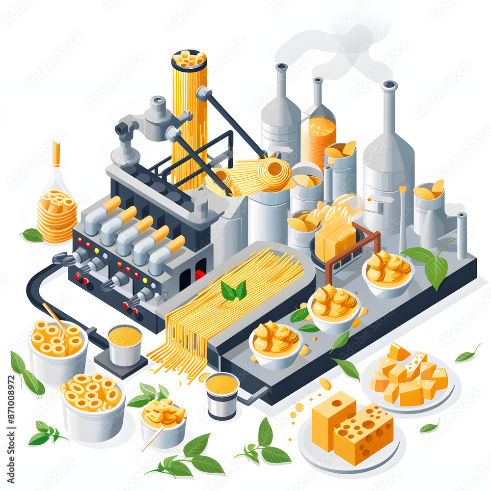 pasta manufacturer - a modern food products factory isolated on white ...