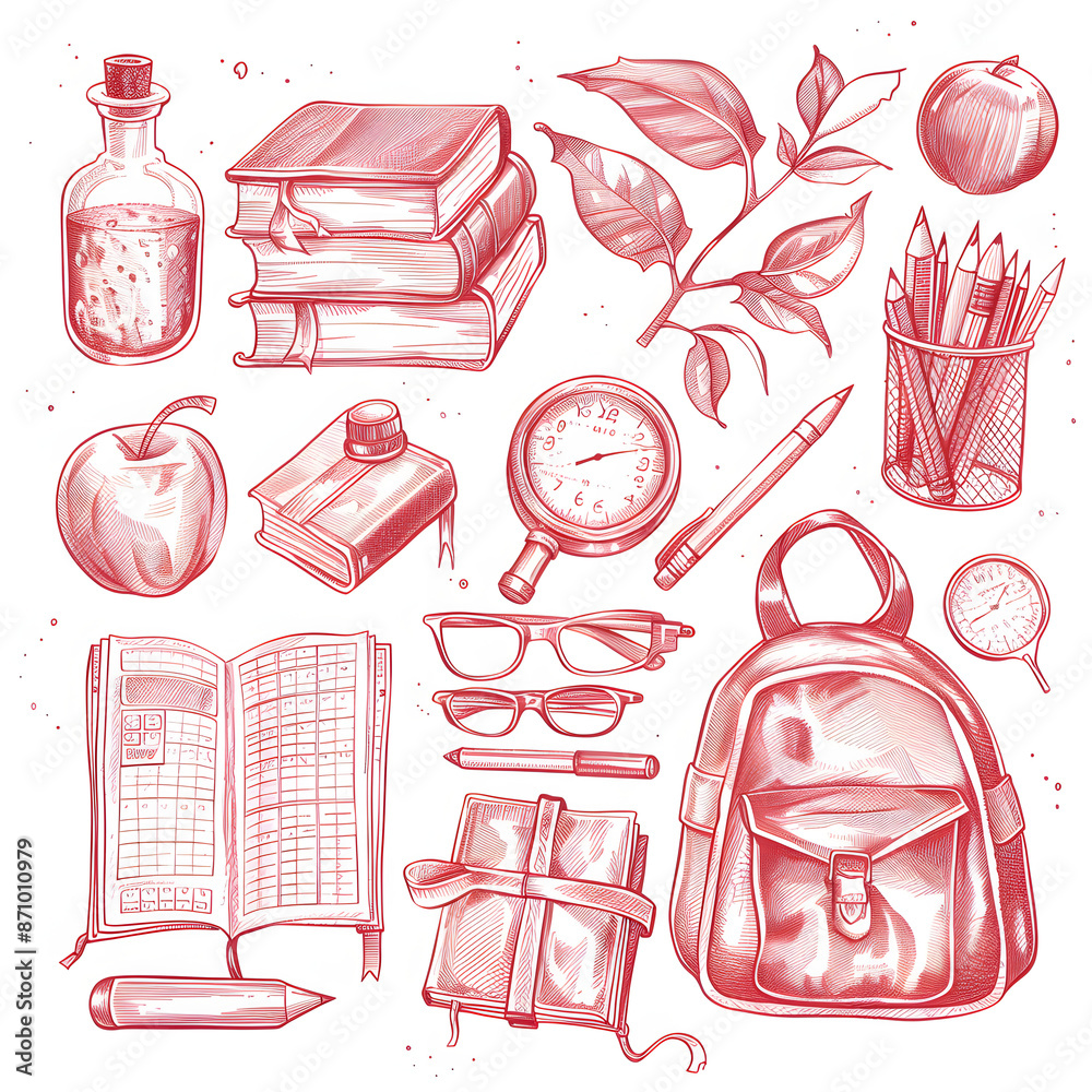back to school. background with hand drawn school supplies. hand drawn ...