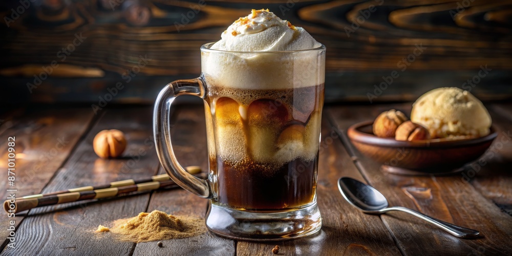 Delightful image of a root beer float with a vanilla ice cream scoop ...