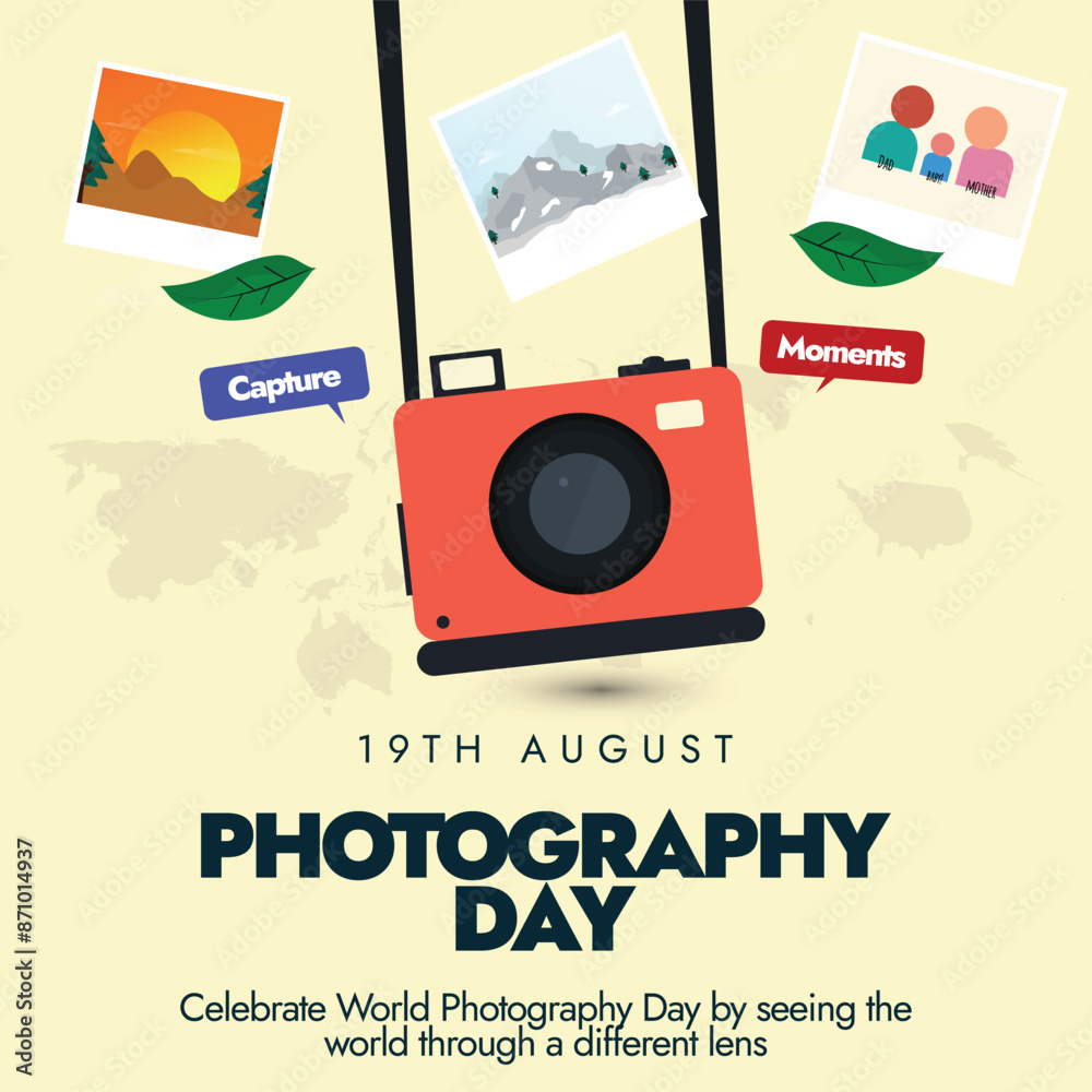World Photography day. 19th August photography day banner, social media ...