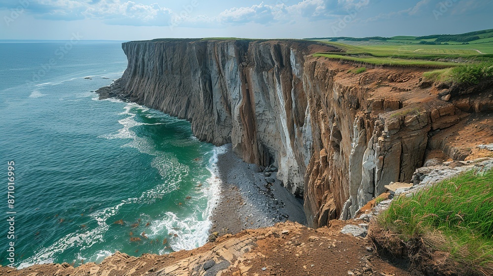 Realistic photo of a cliffside collapsing due to coastal erosion ...
