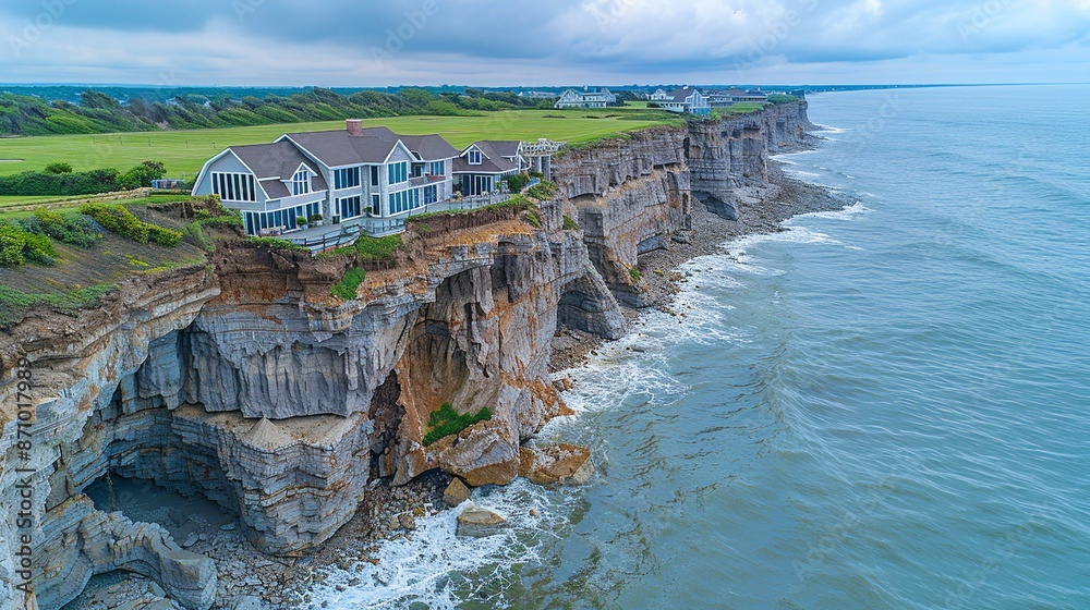 Realistic photo of coastal erosion's gradual impact on a cliffside ...
