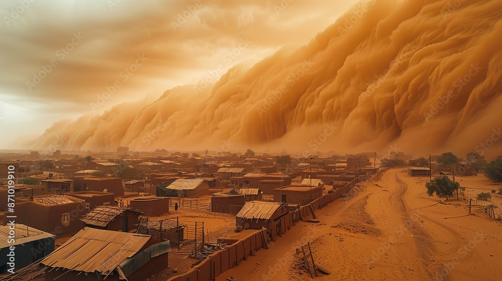 Stunning realistic photo of a sandstorm enveloping a desertified ...