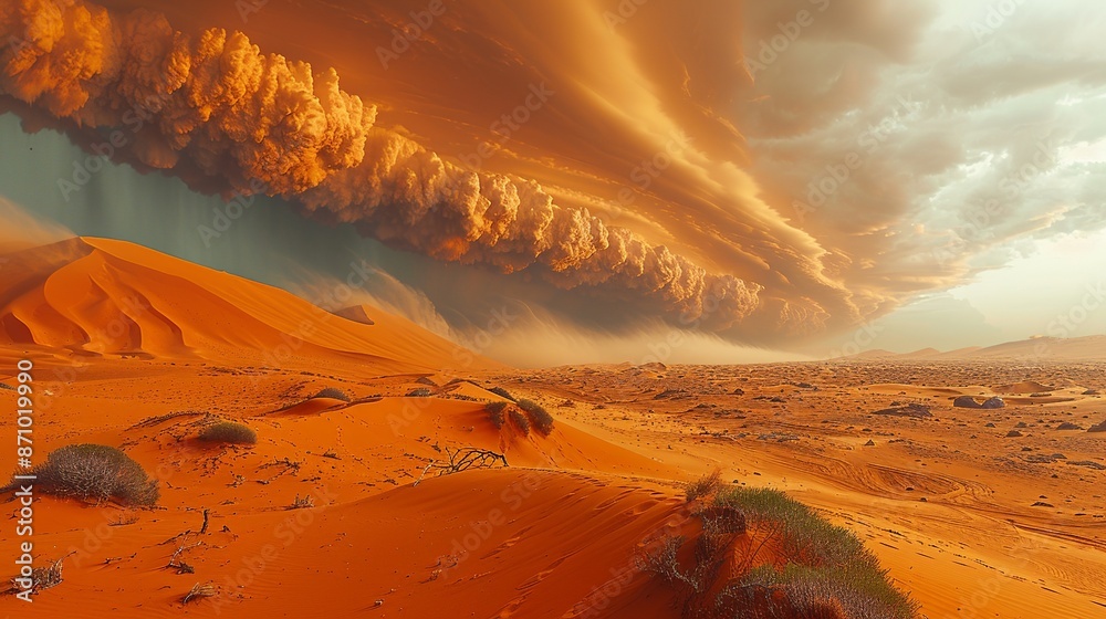 Stunning realistic photo of a sandstorm in a desertified region ...