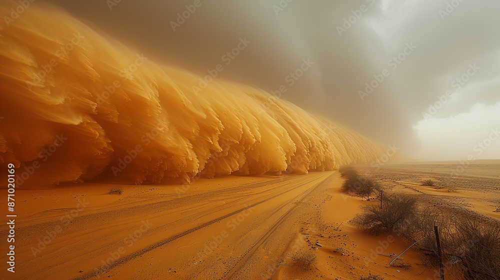 Stunning realistic photo of a sandstorm in a desertified region ...