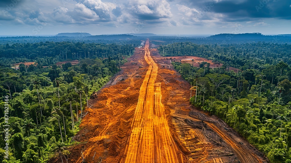 Realistic photo of a forest being cleared for urban development ...