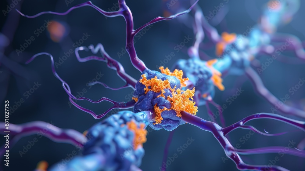 Visual representation of Alzheimer's amyloid plaques in a neuron ...