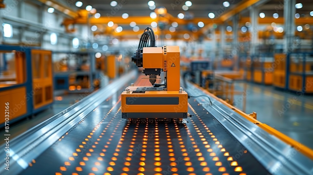 A vibrant, detailed image of a furniture manufacturing plant with CNC ...
