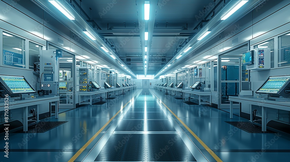An illustration of a semiconductor manufacturing facility with clean ...
