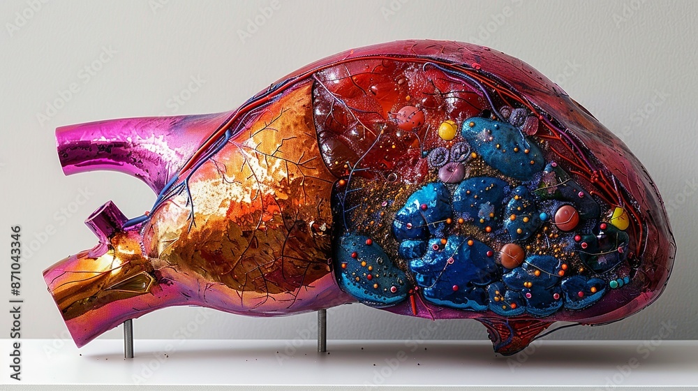 Cross-section of healthy human liver, showing lobular organization and ...