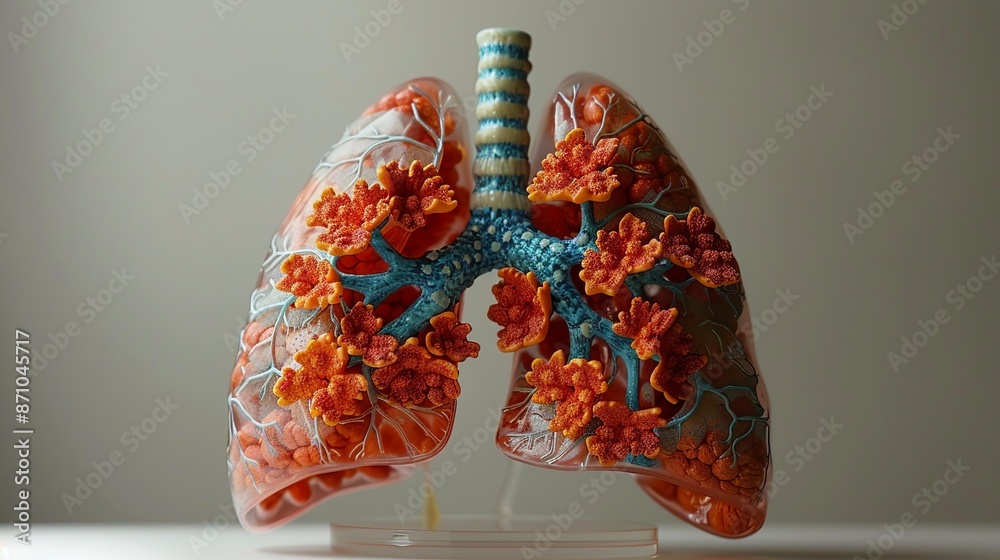 Cross-sectional diagram of a healthy human lung, showing alveolar ...