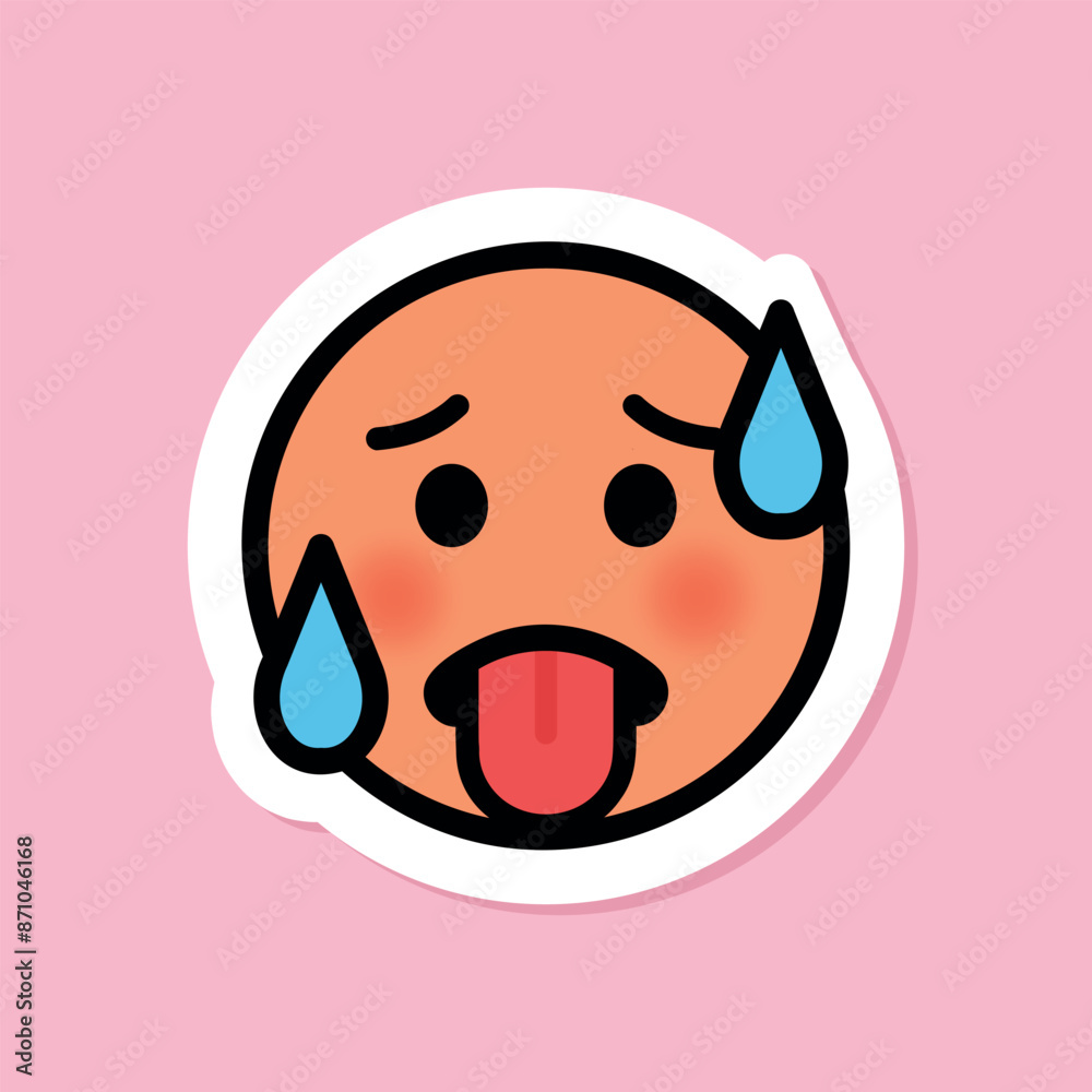 hot face emoji sticker, overheat cute sticker on pink background ...