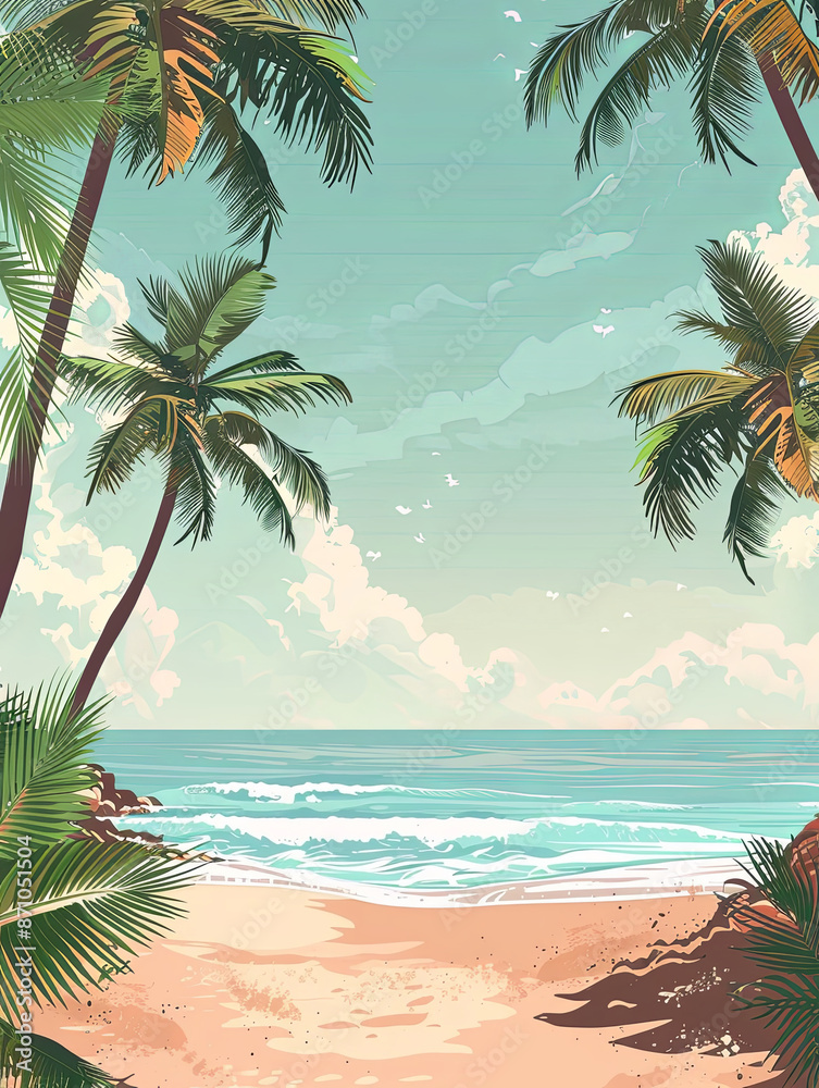 Bright and cheerful summer wallpaper design featuring a scenic beach ...