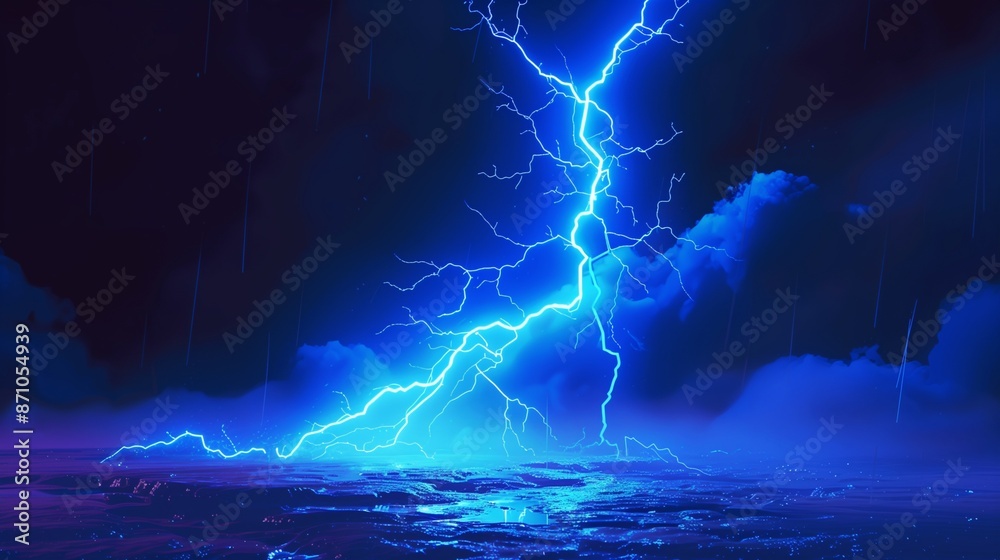 vfx lightning bolt striking ground: blue electric thunderbolt impact ...