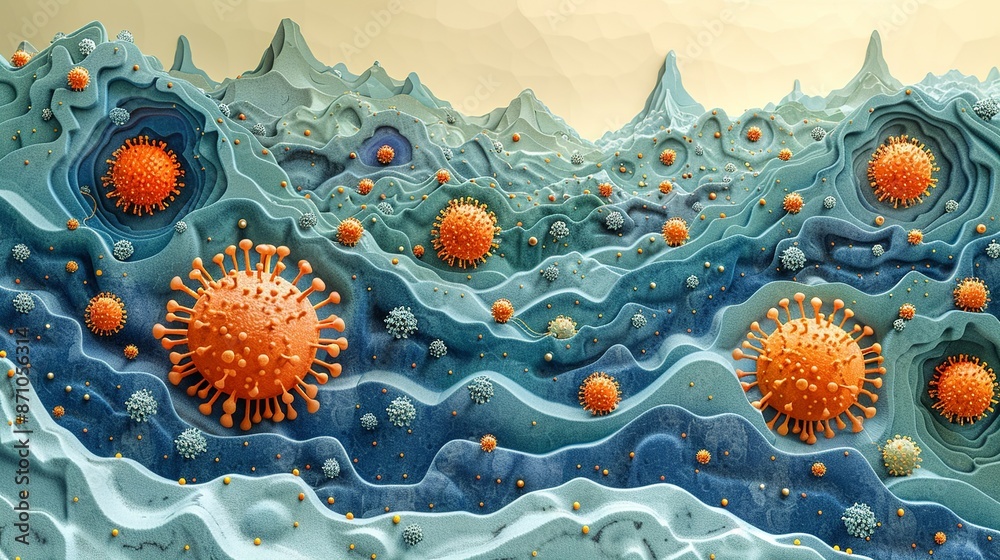 Detailed illustration depicting the intricate pathways of viral ...