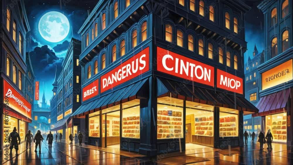 Rainy street in the alleyway. moody and atmospheric scene, with ...