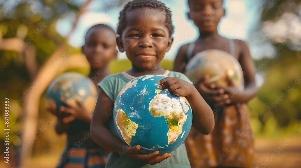 International day of peace concept with African Children holding earth ...