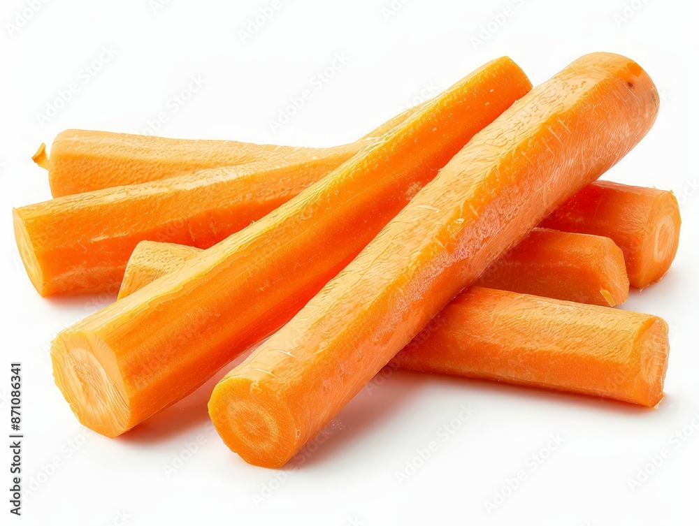 bundle of raw carrot sticks, isolated on a white background to showcase ...