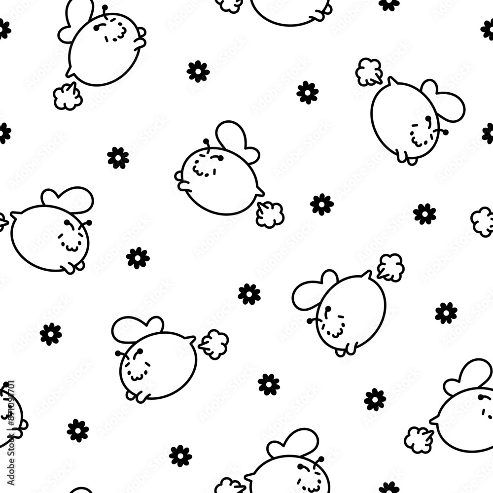 Cute and funny farting animals. Seamless pattern. Coloring Page ...