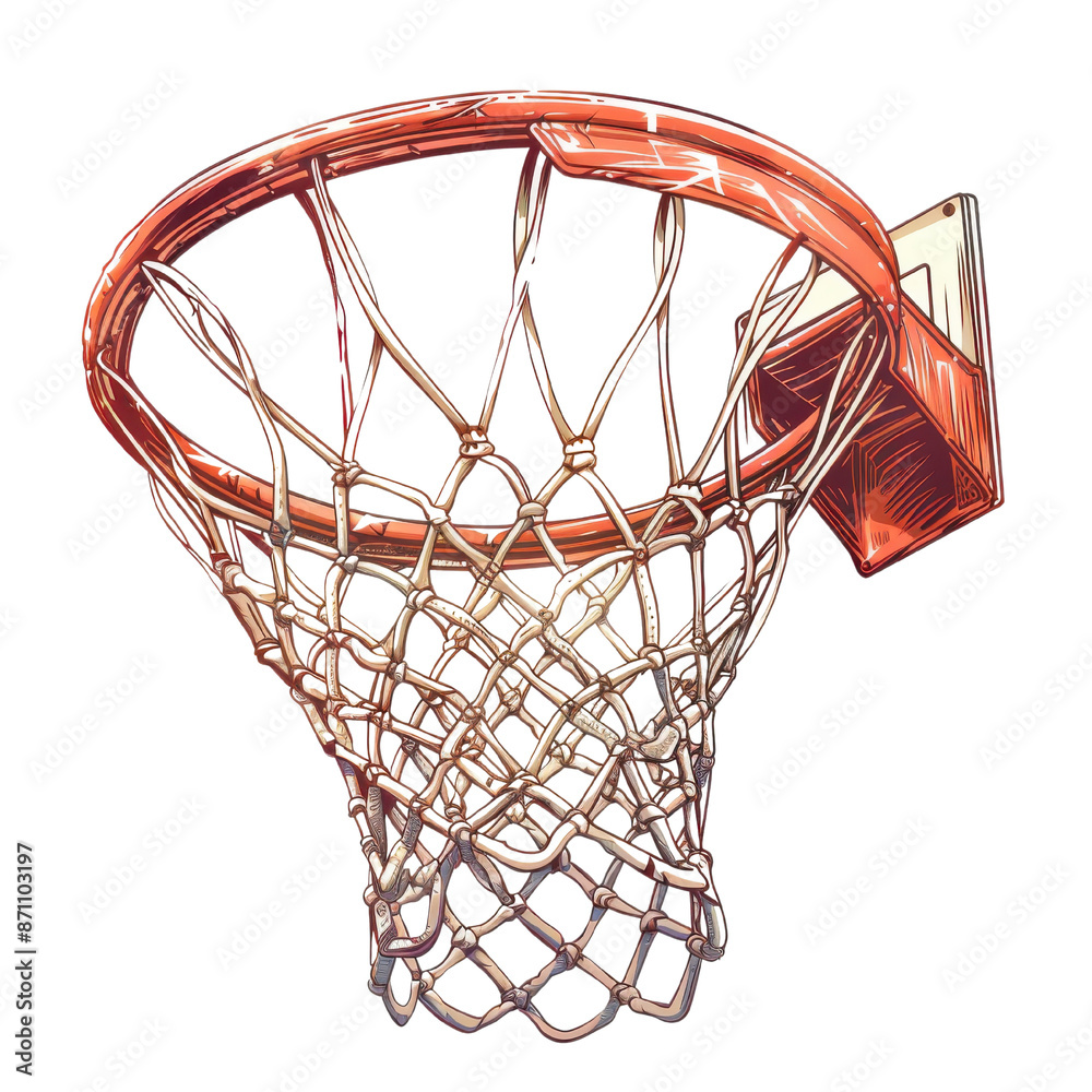Close-up image of a basketball hoop and net isolated on white ...