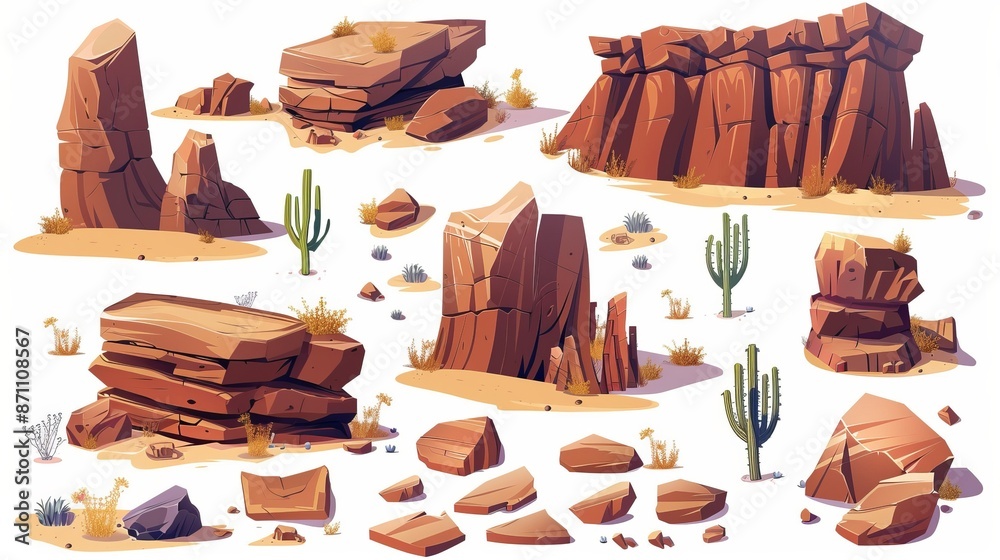 Cartoon sand desert rocks and stone canyon landscape elements, ideal ...