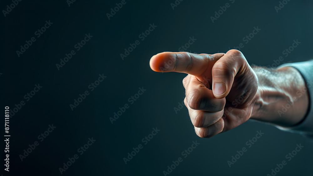 Right hand pointing forward gesture. Side view. Expressive photo with ...