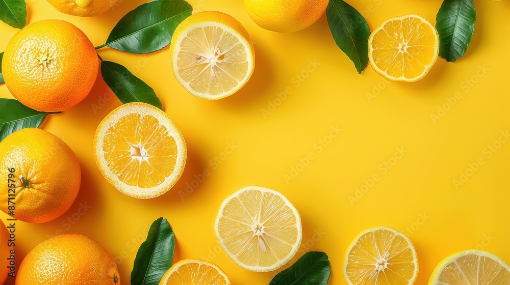 An aesthetically pleasing arrangement of sliced and whole lemons and ...