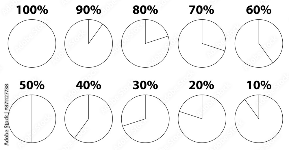Set of fractions icons Percentage illustration circle pie parts from ...