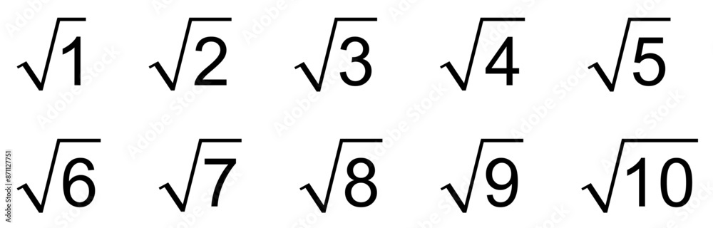 Numbers one ten Square root icon, math symbol, line style. mathematics ...