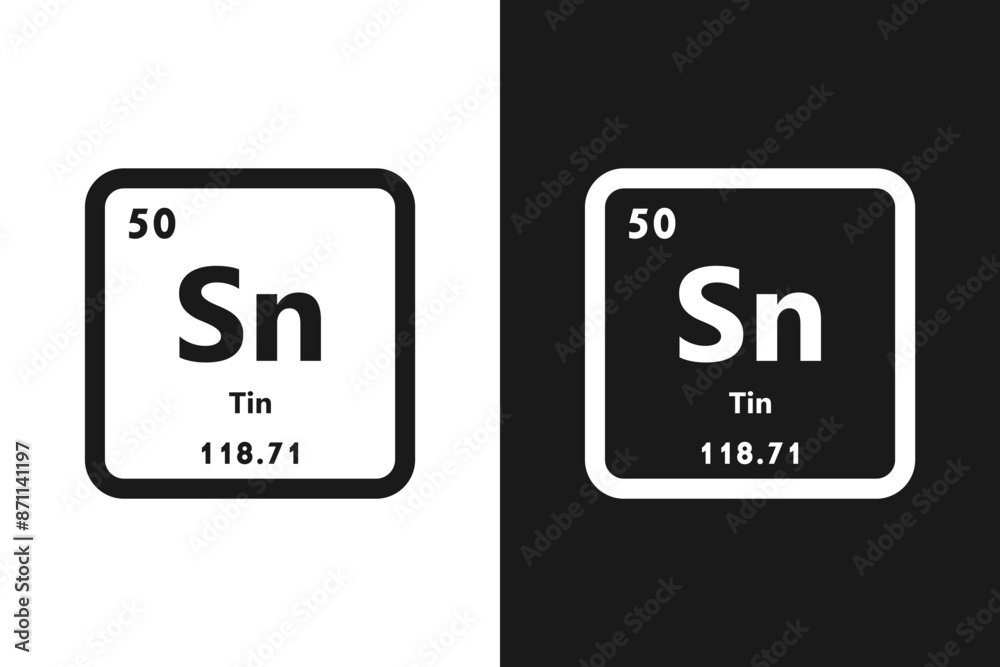 Tin, Sn, chemical periodic element icon. The chemical element of the ...