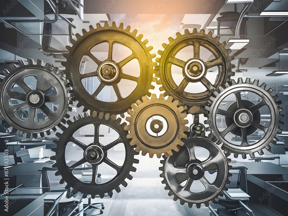 Engranajes juntos simbolizando trabajo en equipo Stock Photo | Adobe Stock