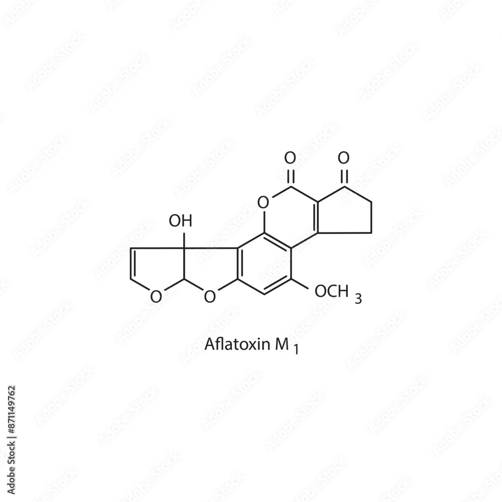 Vetor de Aflatoxin M1 skeletal structure diagram.mycotoxin compound ...