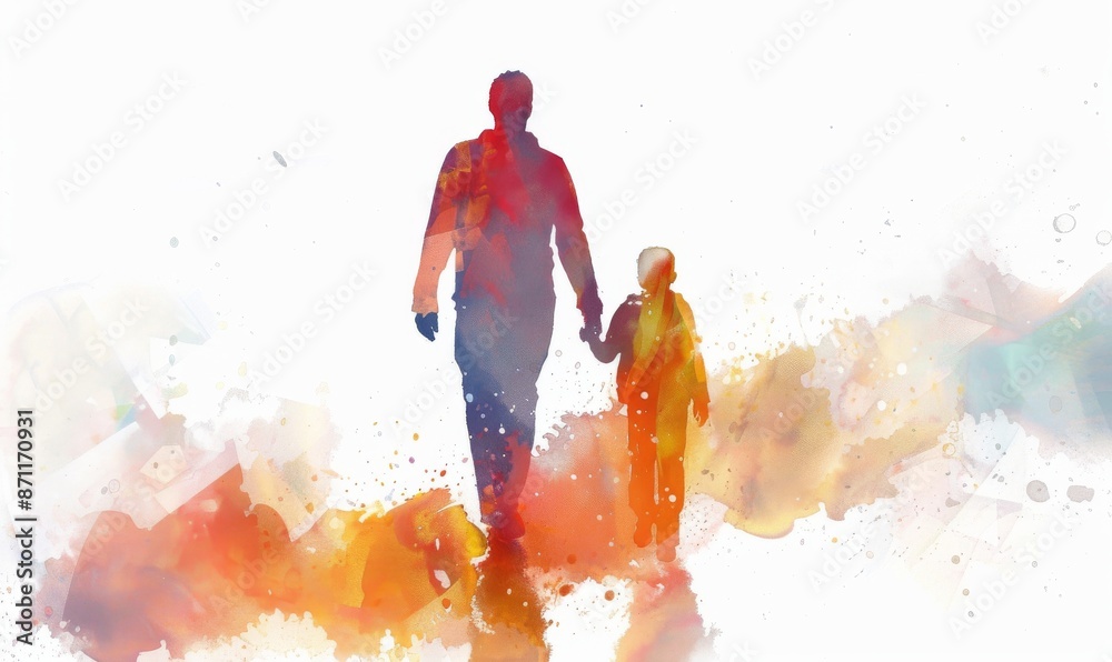 Parent and child silhouette walking away. Nurture concept art ...