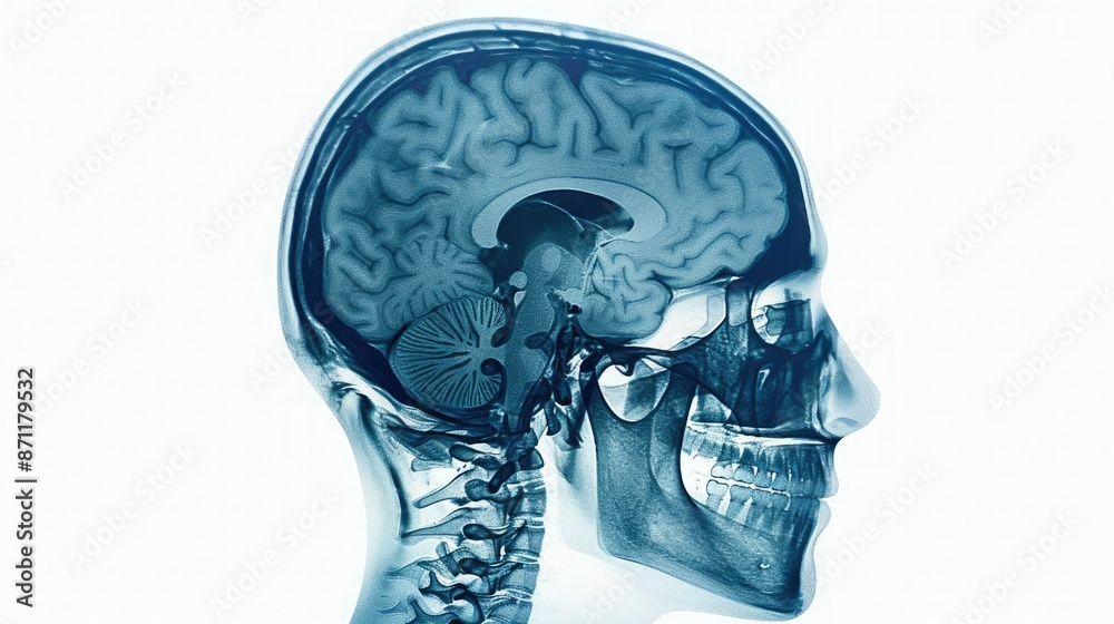 Detailed X-ray image showcasing the human brain and skull, highlighting ...