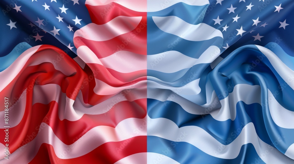 A creative and abstract representation of American flags split into red ...