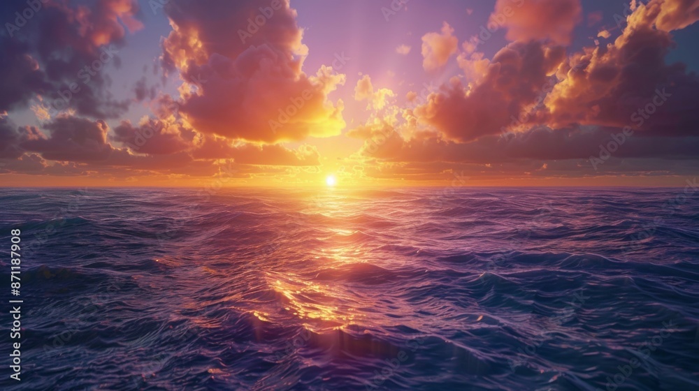 A stunning golden sunset scene depicting the calmness and serenity of ...