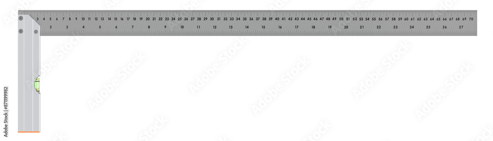 L square angle ruler with level bar. Ruler with level, 3D rendering ...