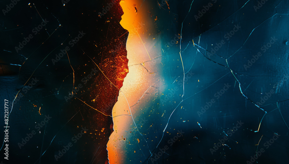 Cracked screen. Matrix distortion. Broken glass. Blue orange white ...