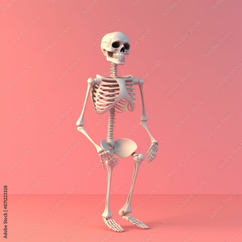 Human skeleton model posing on a pink background. Human bone model ...