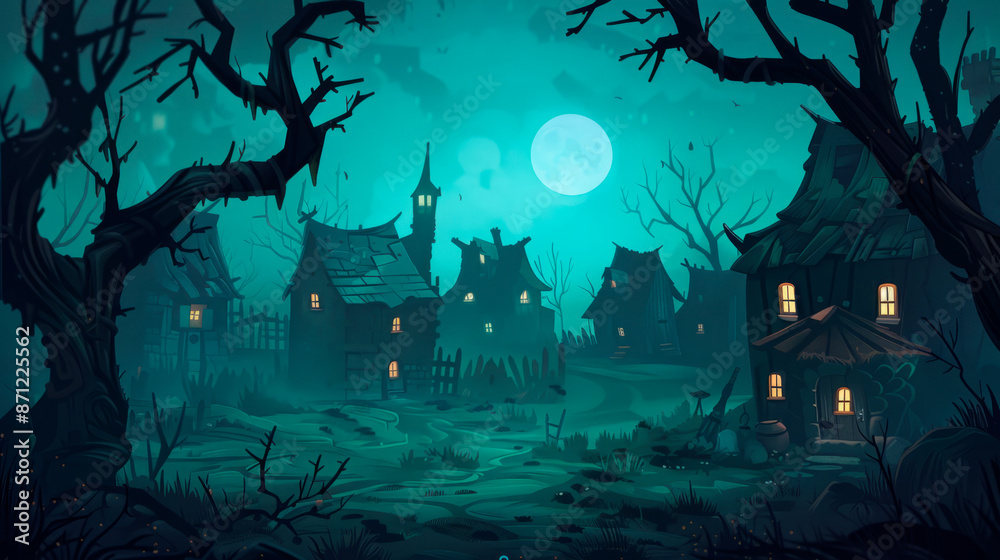 Creepy horror game menu background with creepy village, game art for ...