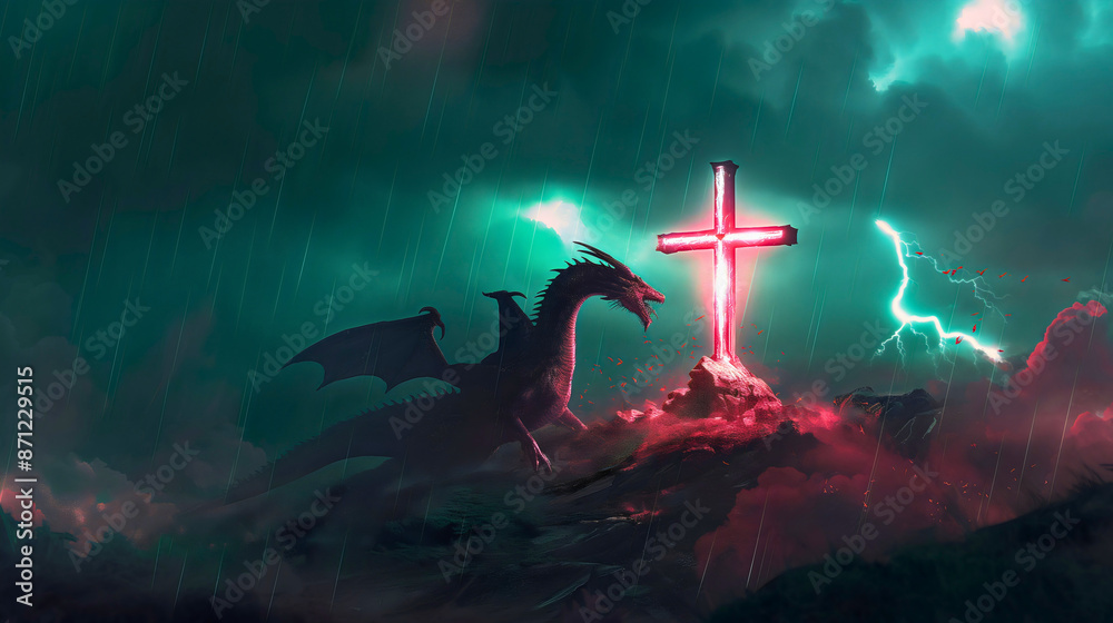 Silhouette of dragon beast monster symbolizing evil satan devil demon ...